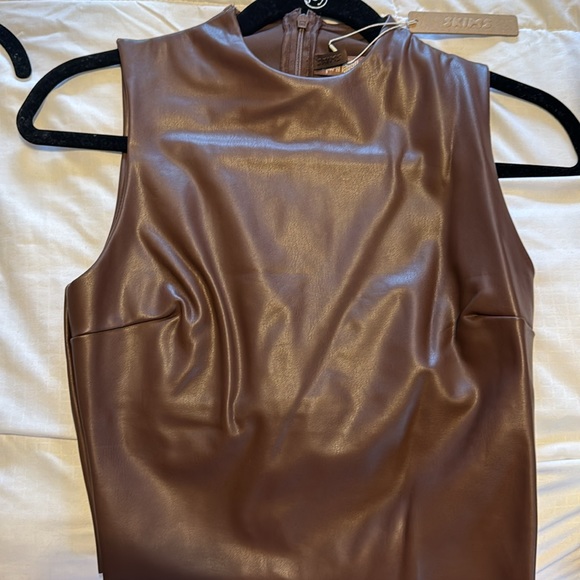 SKIMS | Tops | Skims Faux Leather Crew Neck Cropped Top Brown Sz M ...